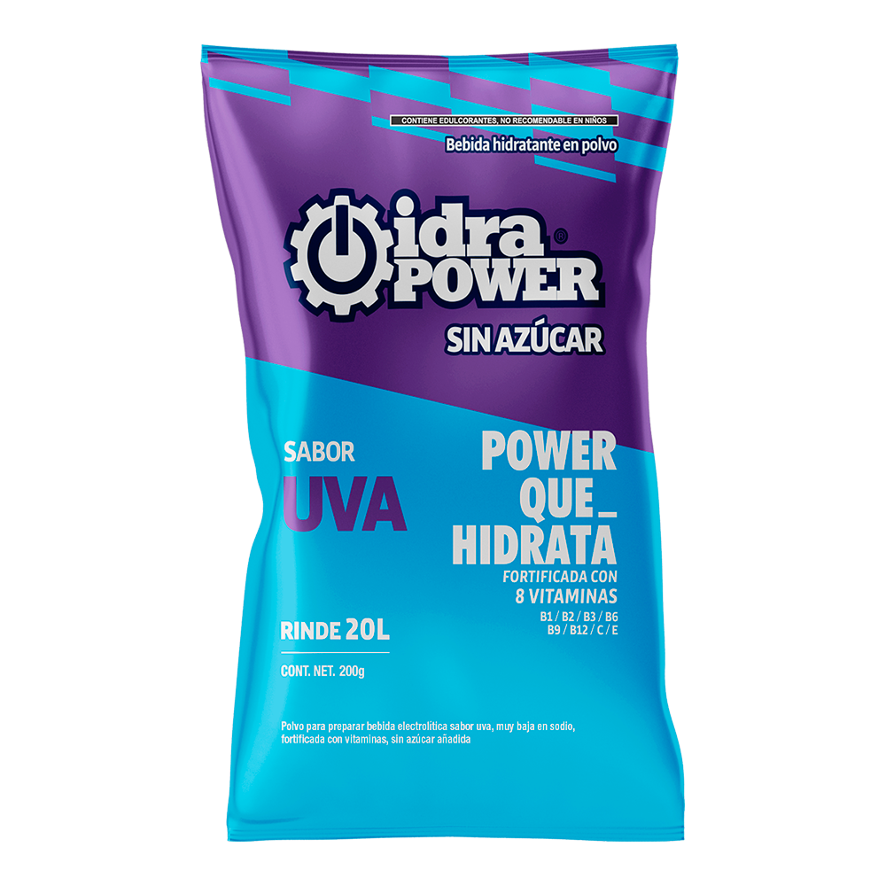 Caja de Bebida en Polvo Sin Azúcar Sabor Uva Rinde 20L – IdraPower